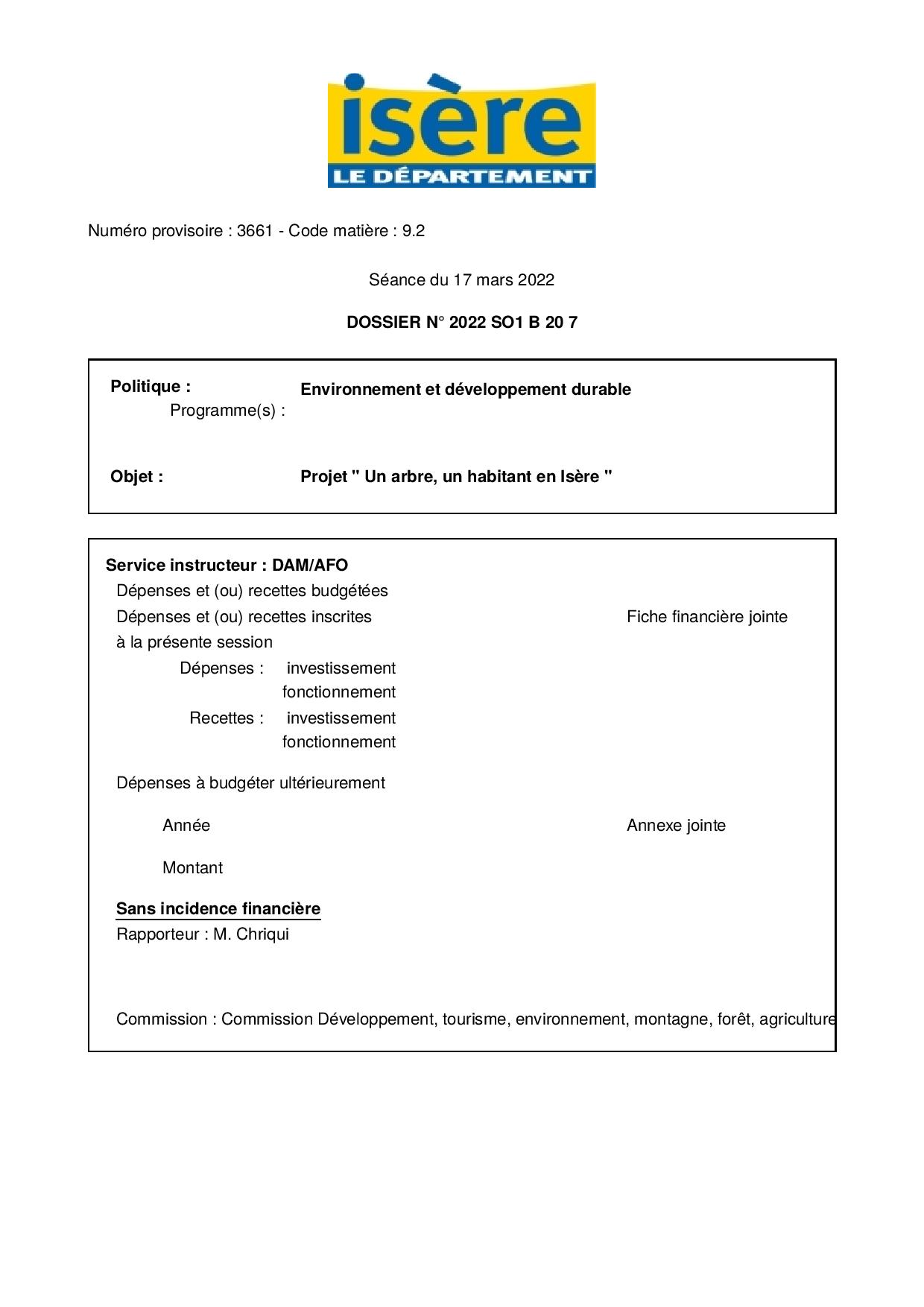 Rapport de délibération - Isère - Un arbre Un habitant - Observatoire ...